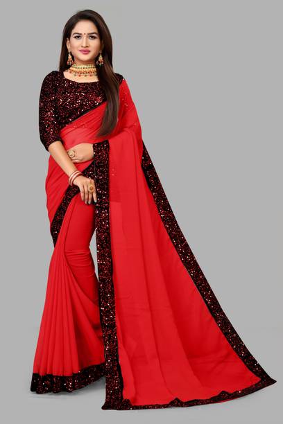 Plain Red Saree - Buy Plain Red Saree online at Best Prices in India ...