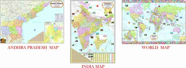 Andhra Pradesh Map, India Map & World Map | NON LAMINATED | SET OF 3 ...