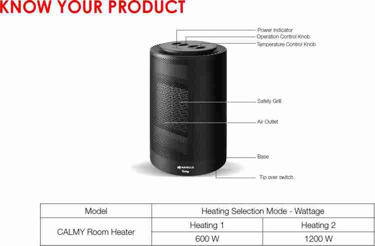 HAVELLS CALMY PTC Heater 1200W Infrared Room Heater Price in India ...