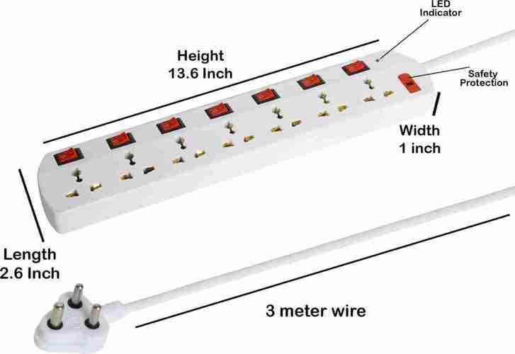 Land track 6 Amp Extension Board 3 meter multi plug points Surge ...