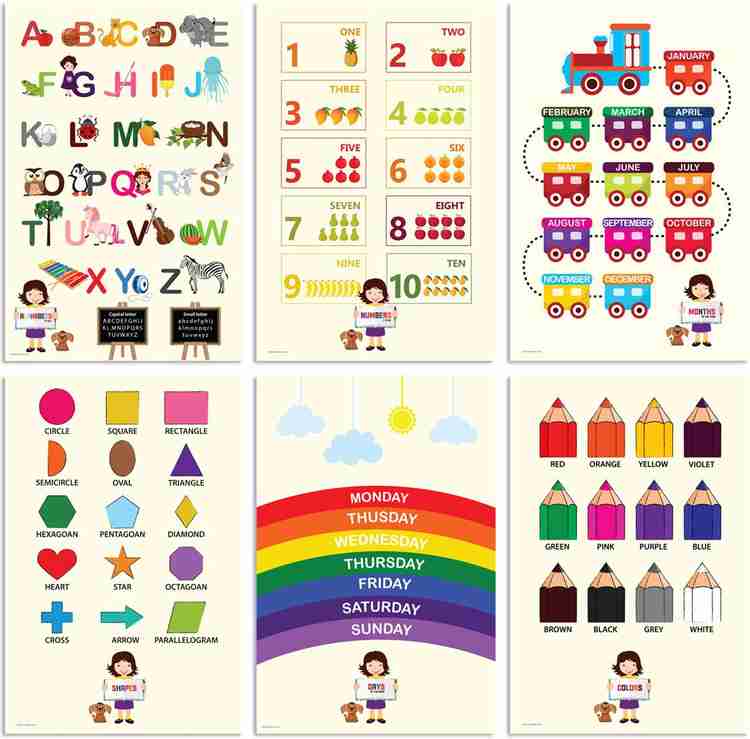Kids Educational Posters for learning Alphabets, Numbers, Shapes, Color ...