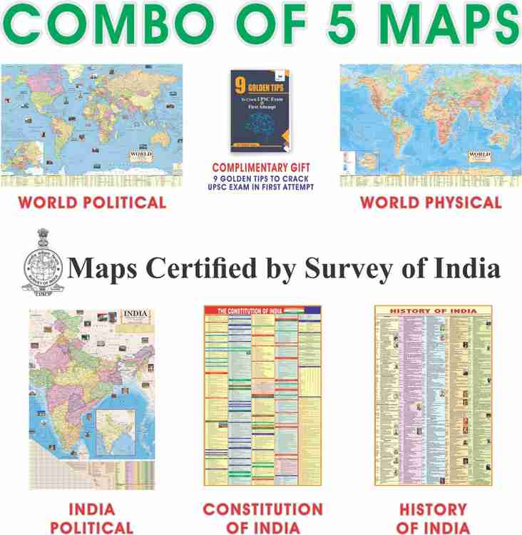 MAPS FOR UPSC (PACK OF 5 MAPS/CHAR) COMPLIMENTARY GIFT, INDIAN ...