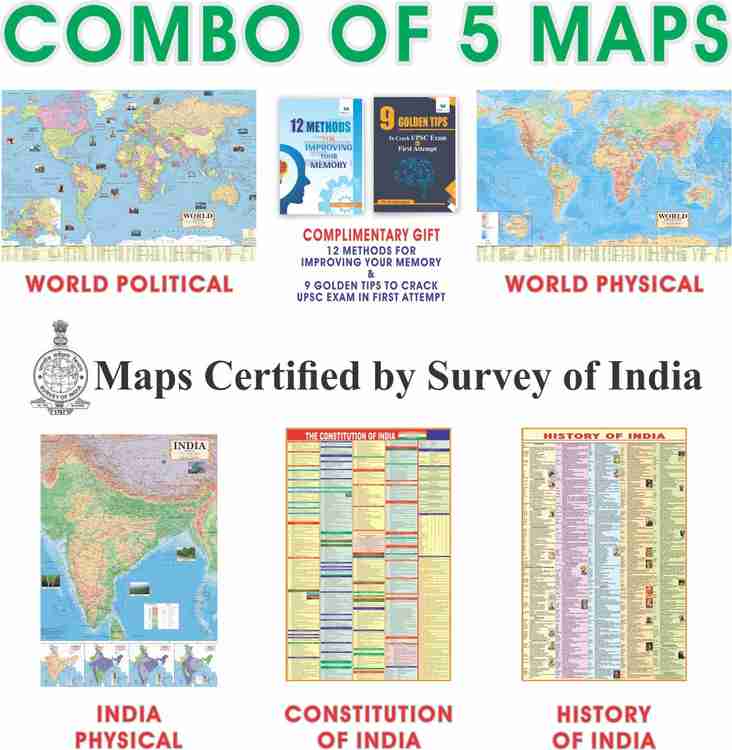 MAPS FOR UPSC (PACK OF 5 MAPS/CHAR) COMPLIMENTARY GIFT, INDIAN ...