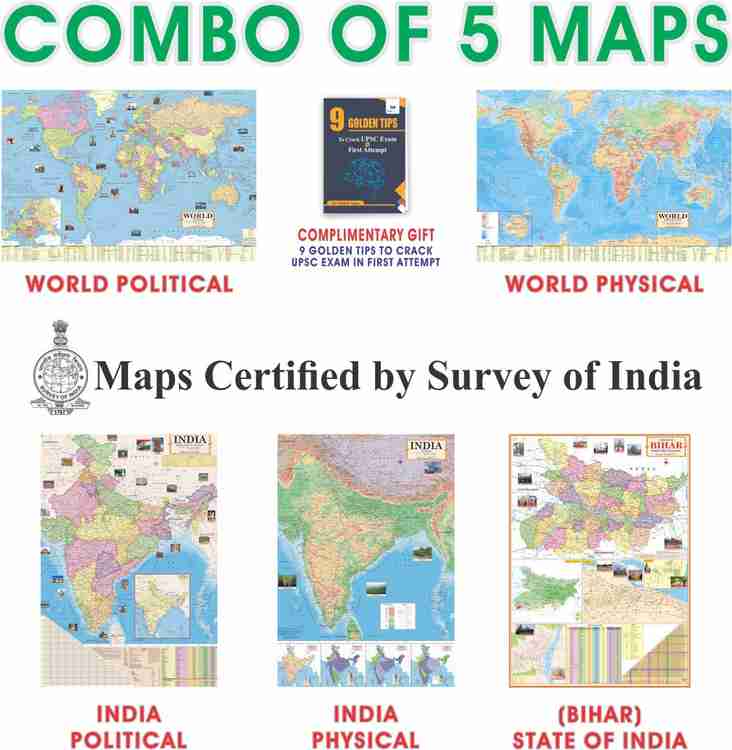 MAPS FOR UPSC (PACK OF 5 MAPS/CHAR) BIHAR POLITICAL, COMPLIMENTARY GIFT ...
