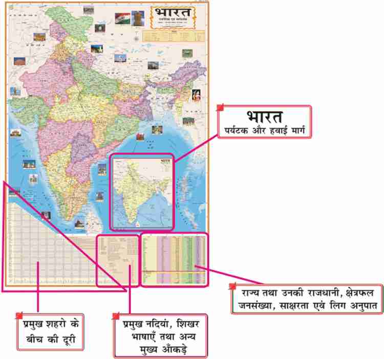 HINDI POLITICAL MAP OF INDIA | Hindi Map| Map Size (40inch * 28inch ...