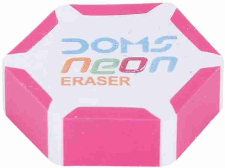 DOMS Neon Hexagonal Eraser with Plastic Box {Pack of 01} 60 pcs Eraser ...