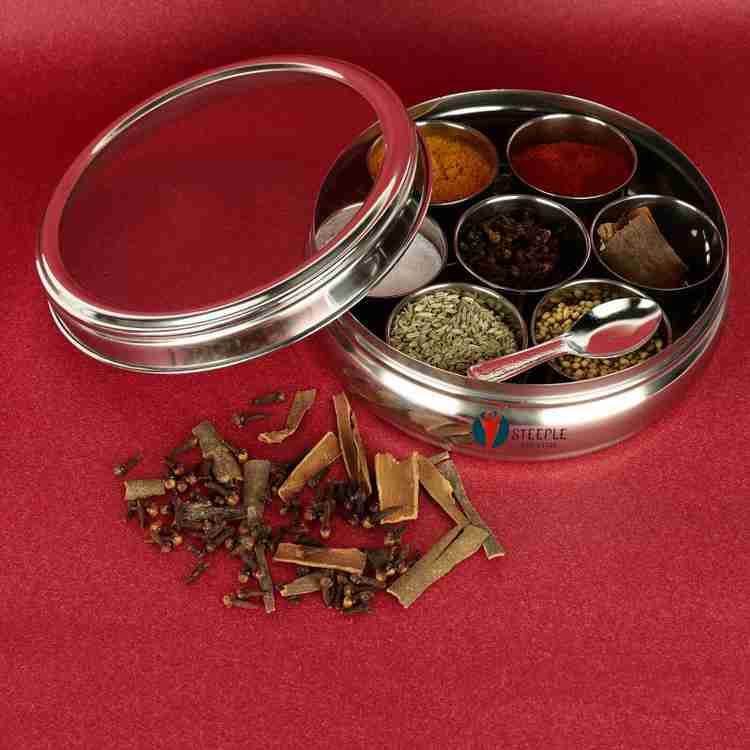 Stainless Steel Masala Box, Masala Dabba, Spice Box with See through ...