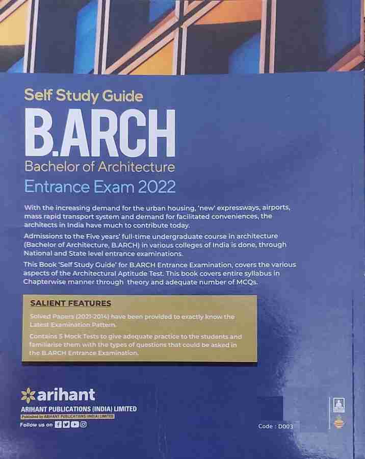 Self Study Guide B.arch Bachelor Of Architecture Entrance Exam 2022 ...
