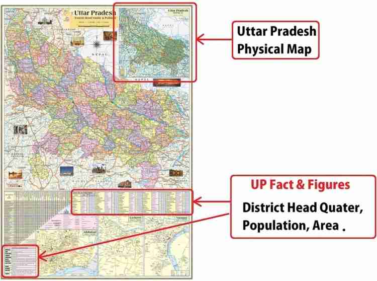 (PACK OF 7) UTTAR PRADESH STATE POLITICAL MAP, INDIA AND WORLD ...