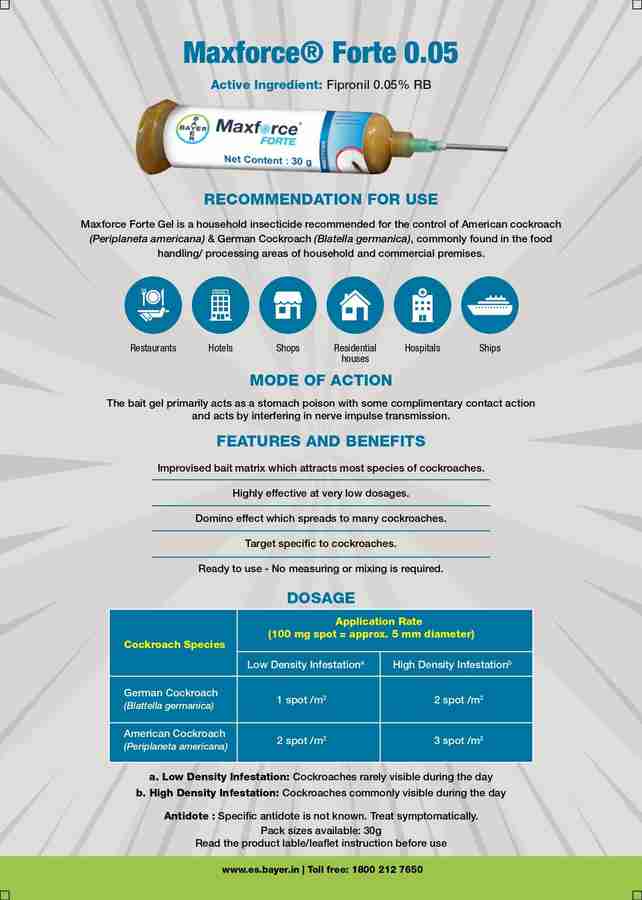 Bayer Maxforce Forte Gel For Cockroaches Control -30 Gm - Buy Baby Care ...