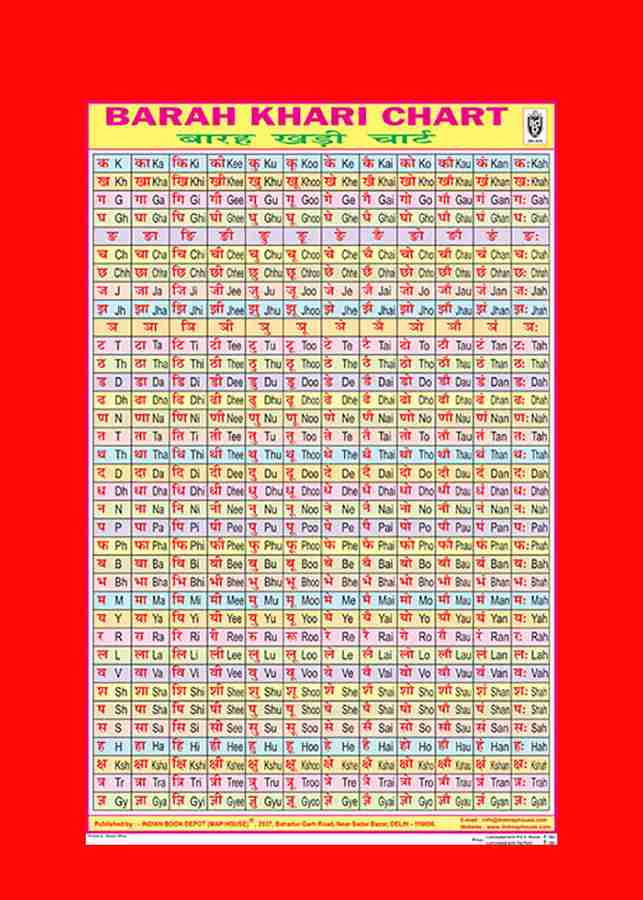 Hindi Barah Khari Chart Without Pvc Rollers| Study/Classroom Chart ...