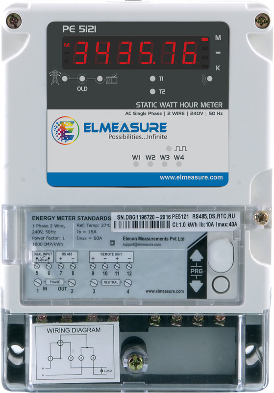 Buy ELMEASURE 1 phase Post paid energy meter (Whole current) 1 phase ...