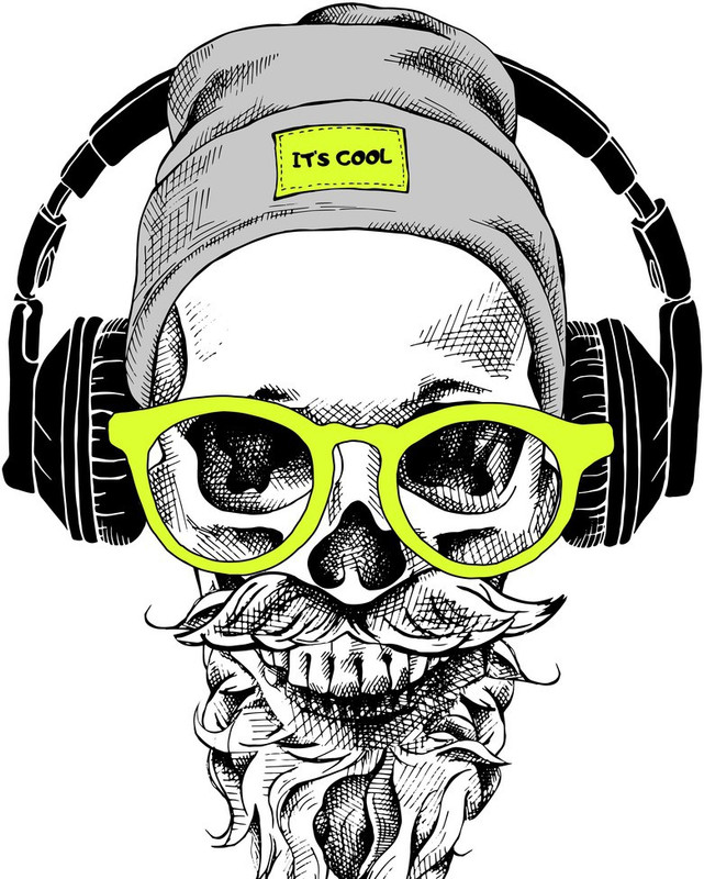 Skull With Headphones Wall Poster Sticker Motivational Poster Funky ...