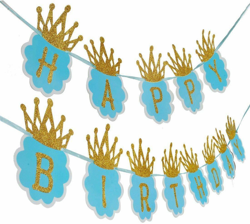 Buy PARTY PROPZ Prince Glitter Blue And Gold Happy Birthday Crown ...