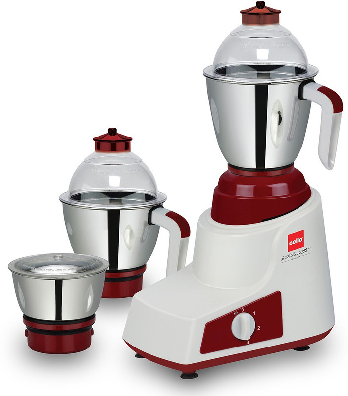 cello Mixer Crysta 750 W Mixer Grinder (3 Jars, White, Maroon ...