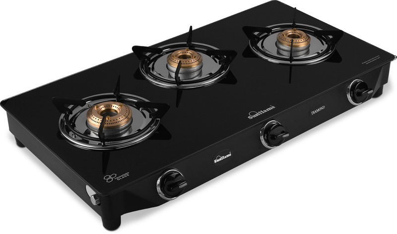 Sunflame 3 Burner Gas Stove Glass Manual Gas Stove Price in India ...