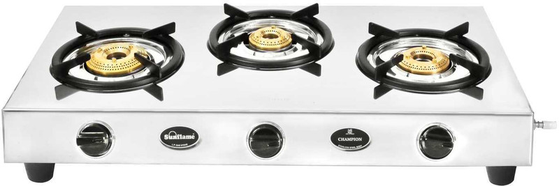 Sunflame 3 BURNER GAS STOVE CHAMPION STAINLESS STEEL Stainless Steel ...