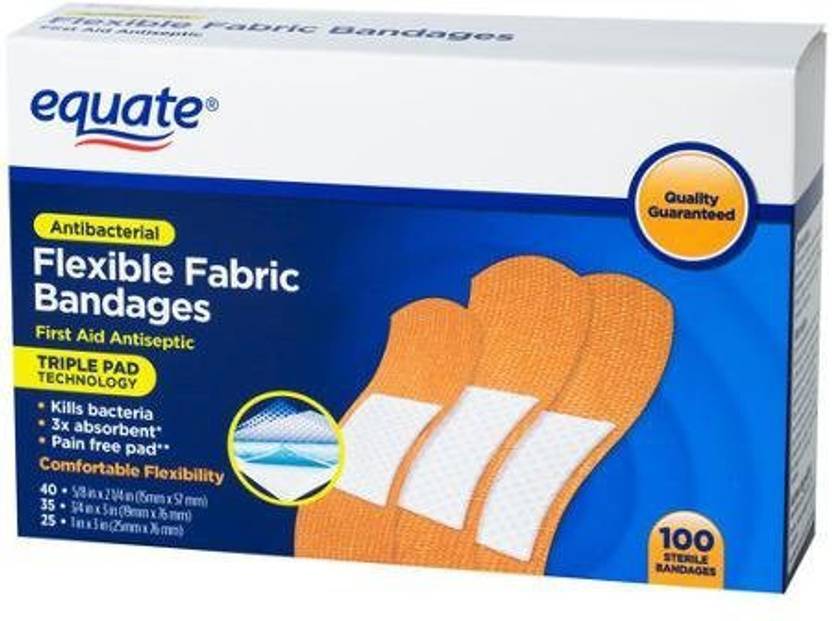 Equate Antibacterial Flexible Fabric Sterile Bandages Adhesive Band Aid ...