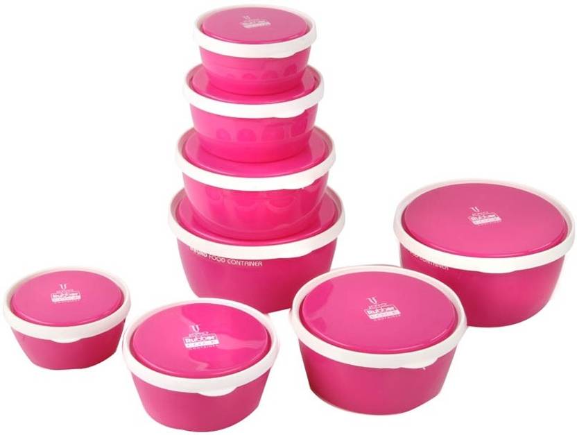 JOYO Rubber Lock 8 Pcs round Container Set Pink - 1000 ml PP ...