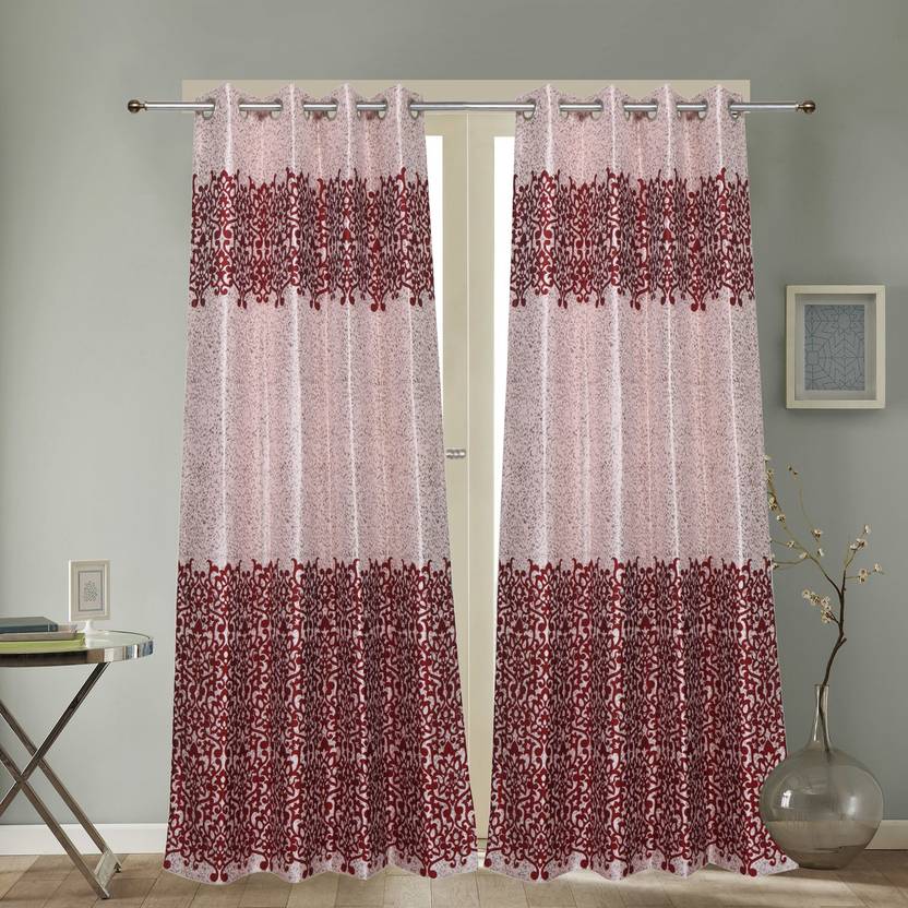 Parda Emporium Jacquard, Polyester Maroon Abstract Eyelet Window & Door ...