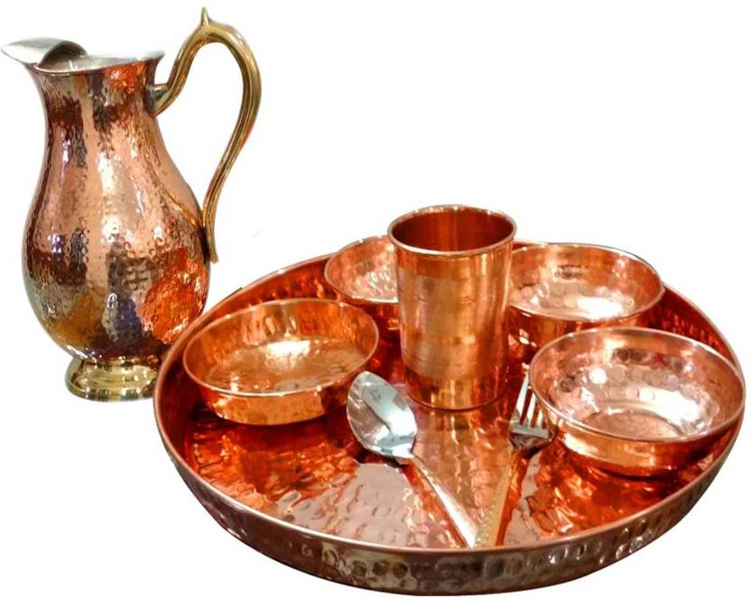 Asia Craft Pack of 9 Copper Indian Traditional Dinner Set Dinner Set ...