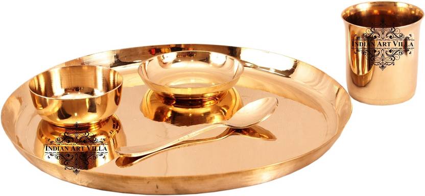 IndianArtVilla Pack of 5 Bronze Kansa Utensils Thali Dinner Set Price ...