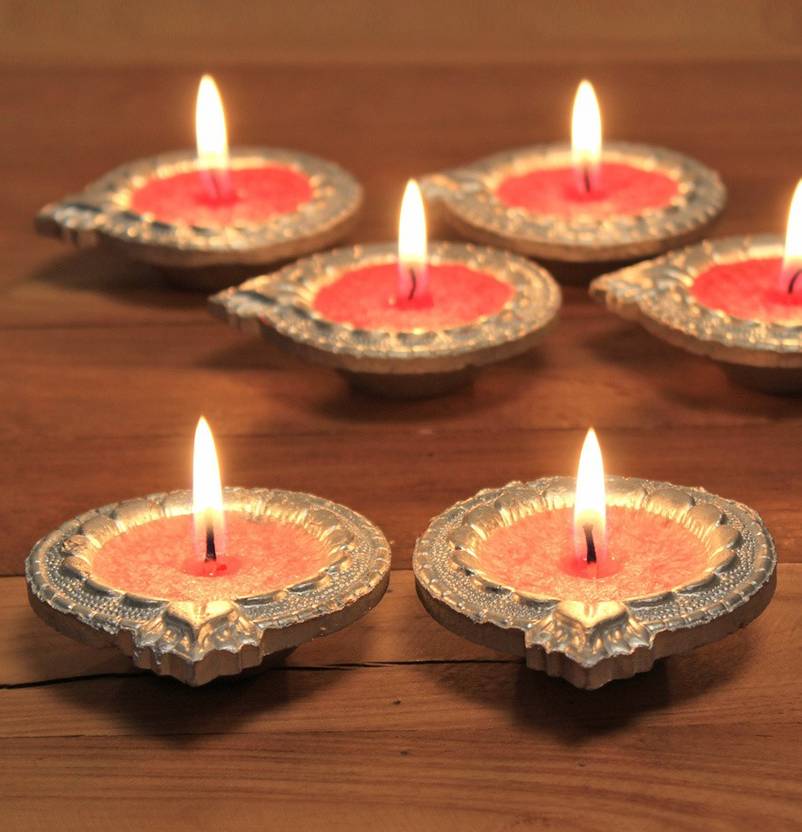 Deco aro Terracota Silver Diya Candle Pottery (Pack of 6) Table Diya ...