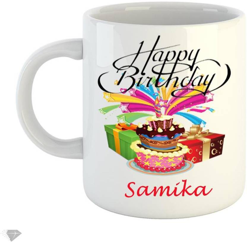 REINDEER Happy Birthday Samika 350ml white ceramic mug Ceramic Coffee Mug Price in India - Buy ...