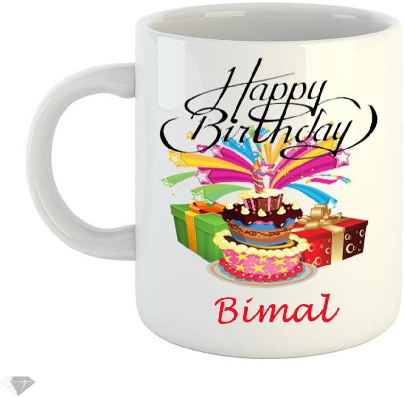 REINDEER Happy Birthday Bimal 350ml white ceramic Ceramic Coffee Mug ...