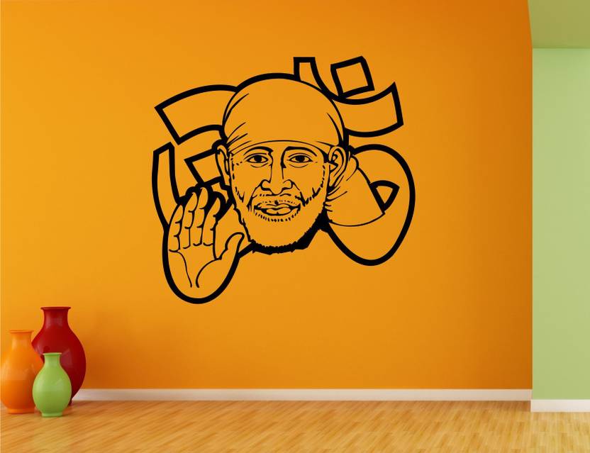 WALL GURU 59.62 cm Sai baba black wall decal and sticker size(59*62)cm ...