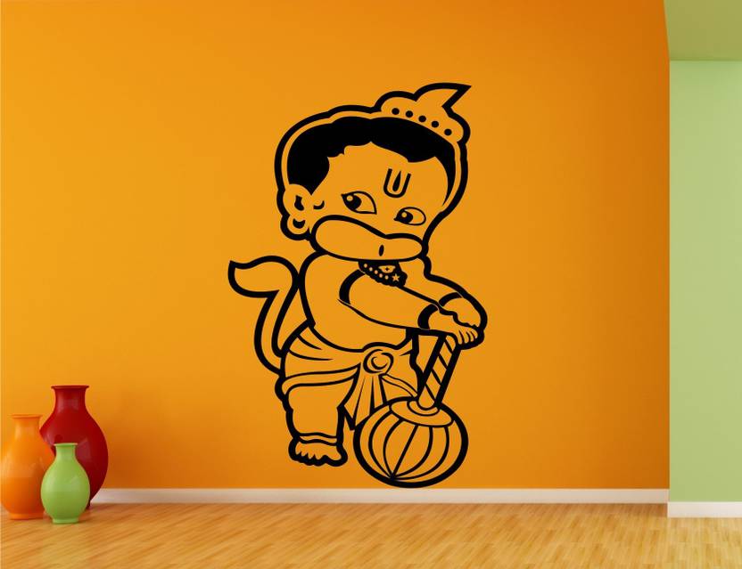 WALL GURU Bal Hanuman black wall decal and sticker size(92*59)cm Medium ...
