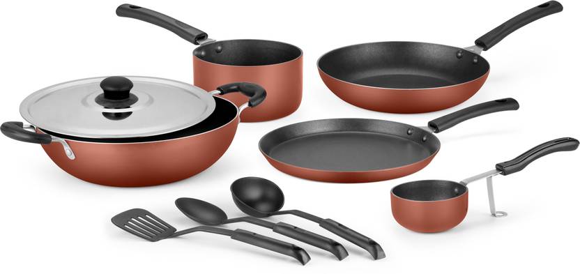 Ideale 9 PCS NON STICK ALUMINIUM COOKWARE SET -BURNT ORANGE Cookware ...