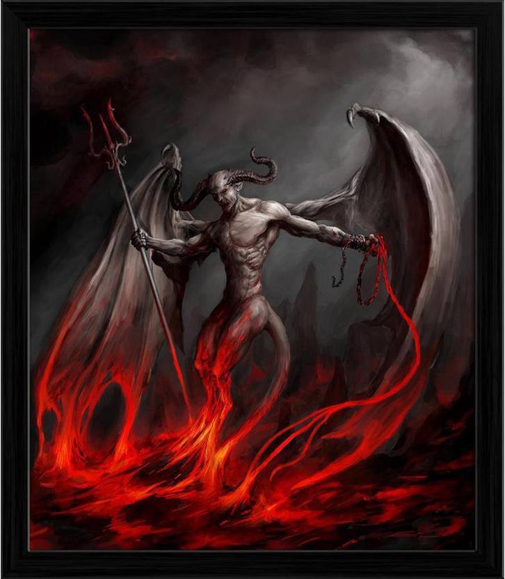 Artzfolio Devil Artwork Framed Wall Art Painting Print Canvas 13.7 inch ...