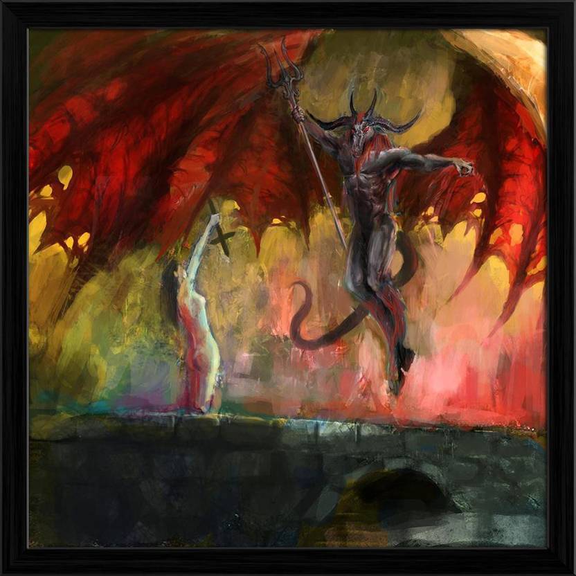 Artzfolio Girl Fighting Devil Framed Wall Art Painting Print Canvas 24 ...