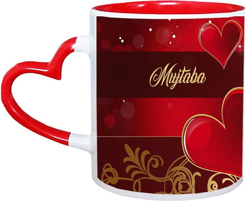Muggies Magic Mujtaba Love name Red heart handle Ceramic Coffee Mug ...