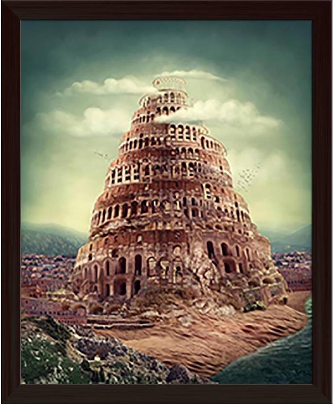 Artzfolio Tower Of Babel Framed Wall Art Painting Print Canvas 14.5 ...