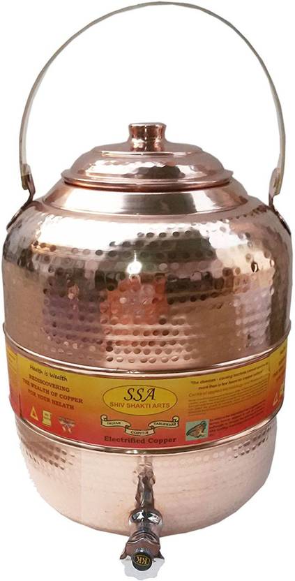 Shivshakti Arts Handmade Pure Copper Pot Matka Water Tank With Brass ...
