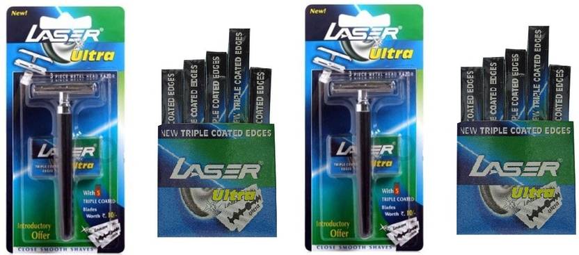 LASER Ultra Razor Set of 2 Razor, 10 Blades And Blade Set of 2, 100 ...