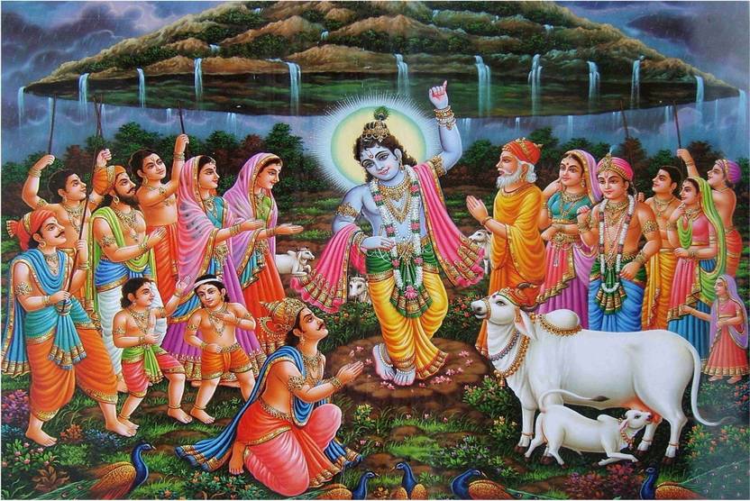 Shri Krishna Lift Govardhan Parvat Poster for Room Paper Print ...