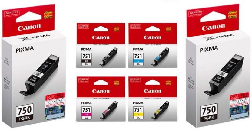 Canon 750 TWIN & 751 XL B/C/Y/M [SET OF 6] Tri-Color Ink Cartridge ...