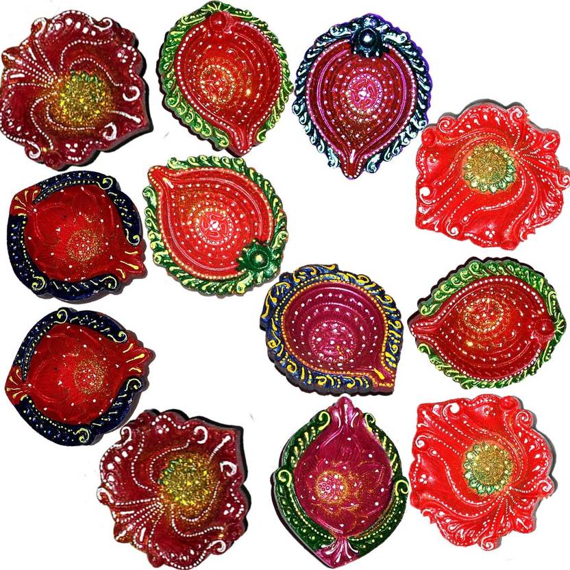 DakshCraft handicraft diwali diya Terracotta (Pack of 12) Table Diya ...