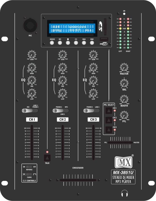 MX Three 3 Channel DJ Mixer w/ USB & Audio Outputs for use with your ...
