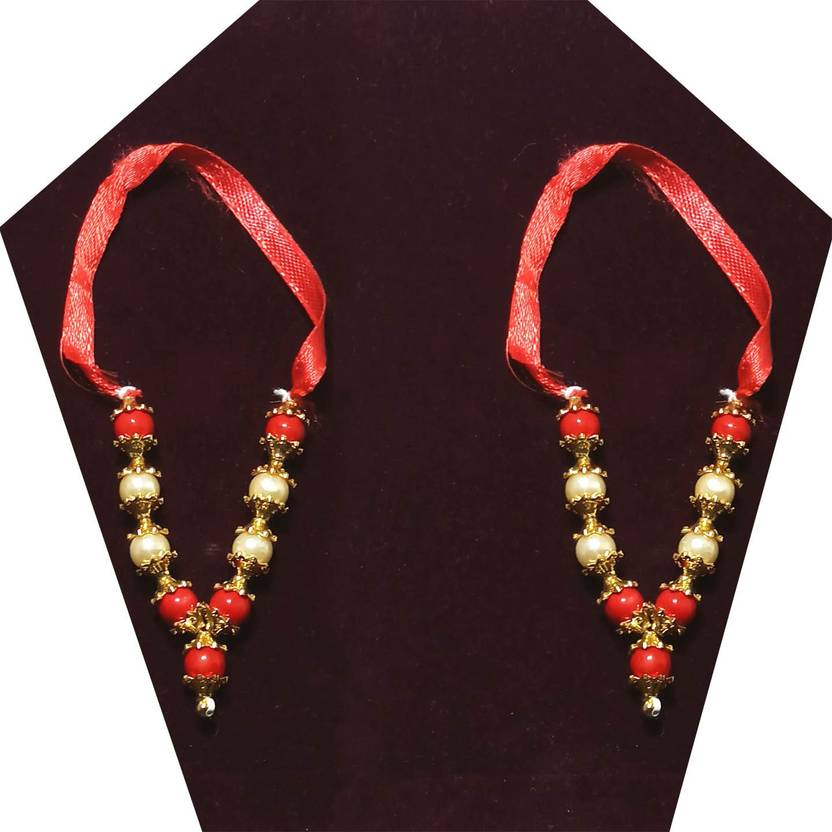 SK Craft Designer Handcrafted Artificial Garland Golden-Red Moti Pooja ...
