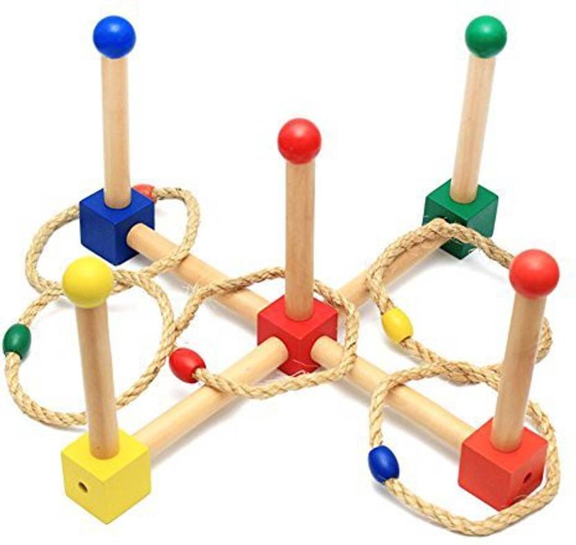 Pueri Ring Toss Game Wooden Ring Toss Set Kids Hand-Eye Coordination ...