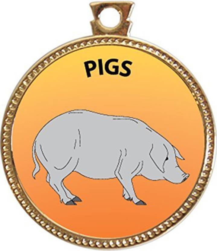 Keepsake Awards Pigs Award, 1 Inch Dia Gold Medal "Farm Animals ...