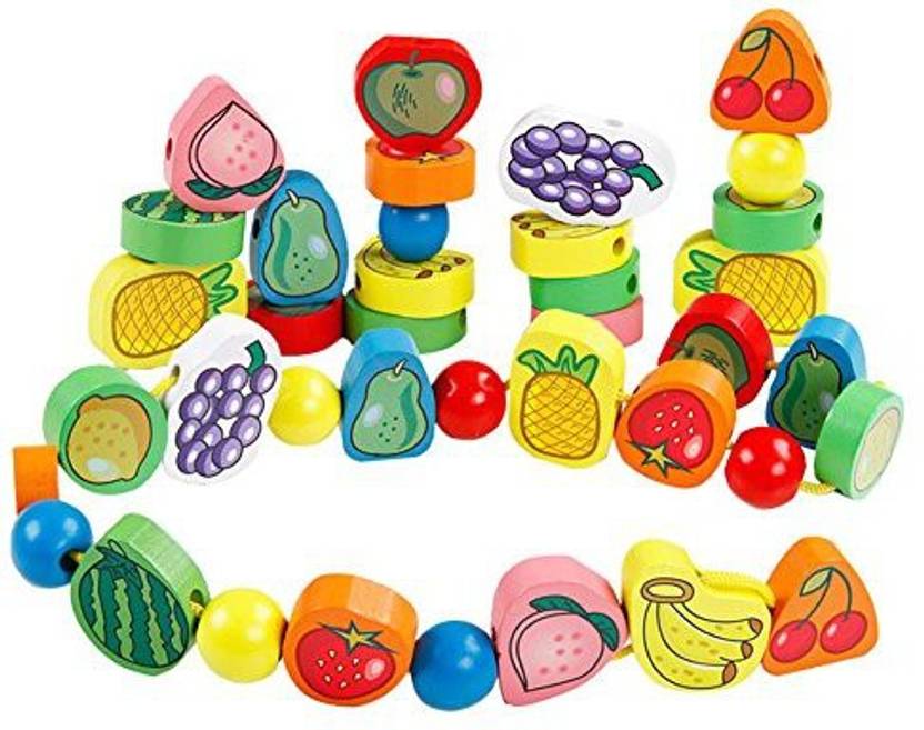 Ipuzzle Wooden Stringing Beads & Toddlers Primary Lacing Beads Toys Pop ...