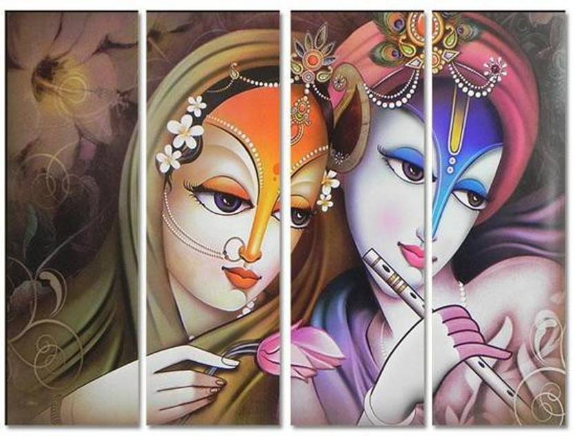 Radha Krishna 4 Panel Wall Art Painting With Matte Coating 24x18 inches ...
