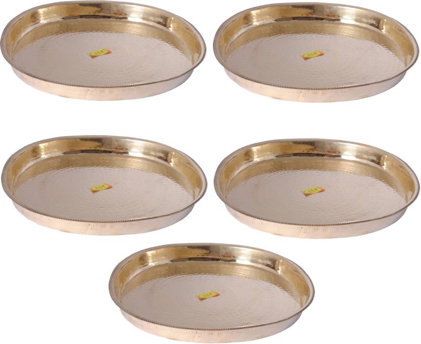 Shivshakti Arts Handmade Pure Brass Plate Thali Dish Hammered Design ...