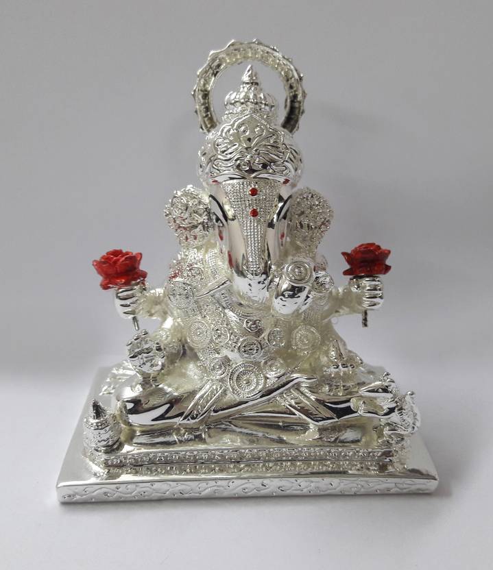Chintamani Arts™ Silver Plated DAGADHUSHETH IDOL | SILVER PLATED GANESH ...