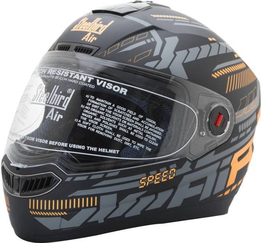 Steelbird Steel Bird AIR SBA-1 Speed Black with Orange Helmet Motorbike ...
